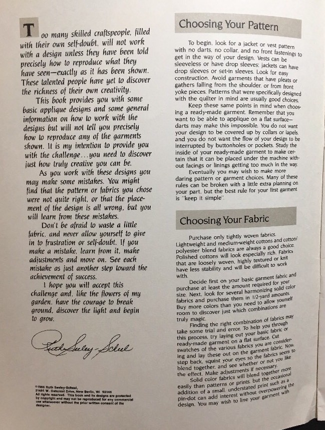 Ruth Seeley-Scheel Art-To-Wear Original Machine-Appliqué Design Leaflet ...