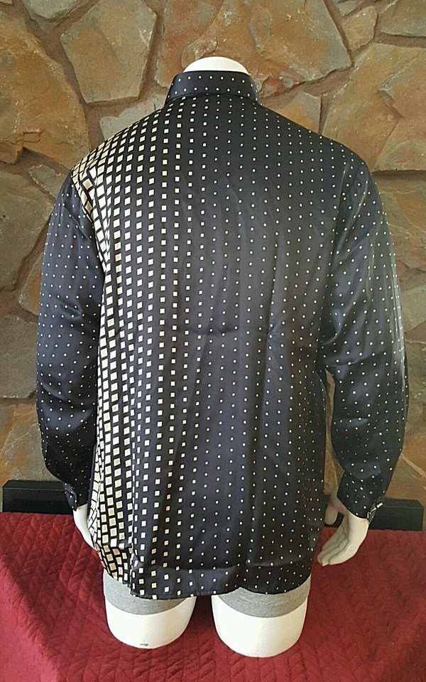 NWT MEN'S GENELLI SILK SHIRT GEOMETRIC BLACK & TAN DESIGN SIZE LARGE ...