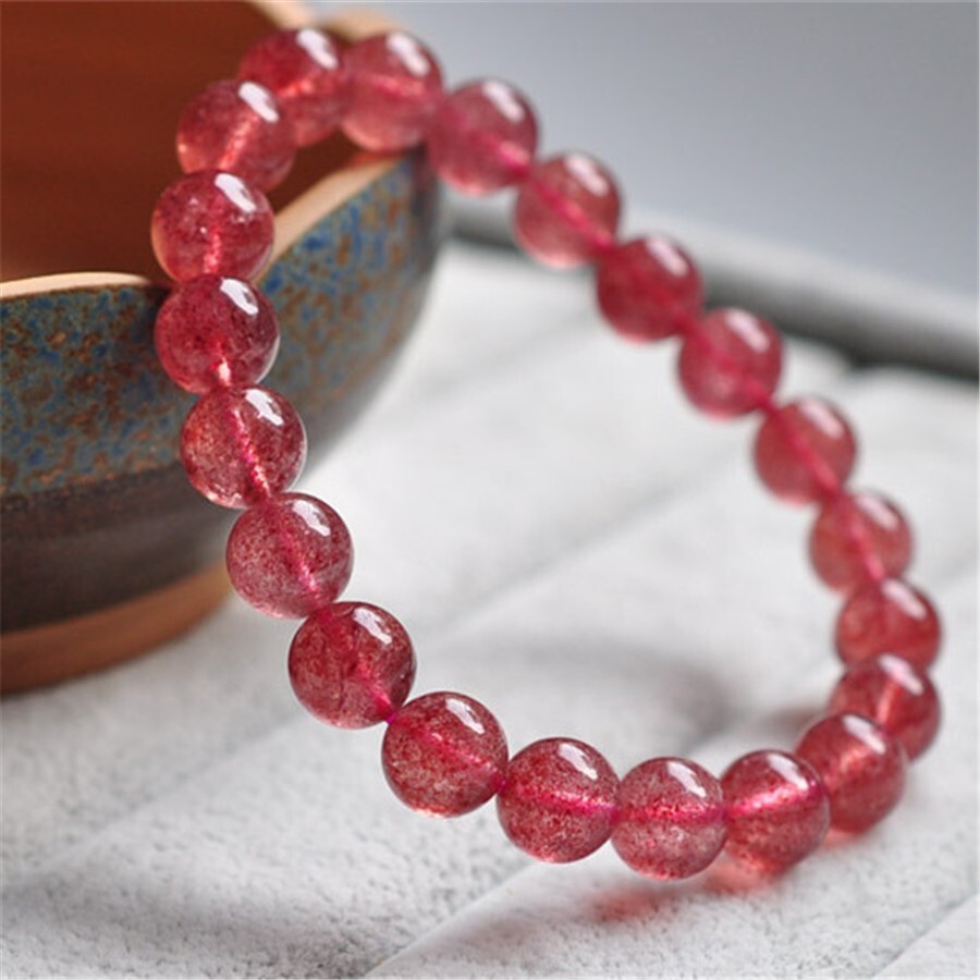 Natural Strawberry Quartz Stone Bracelet Red Gemstone Stretch Bracelet ...