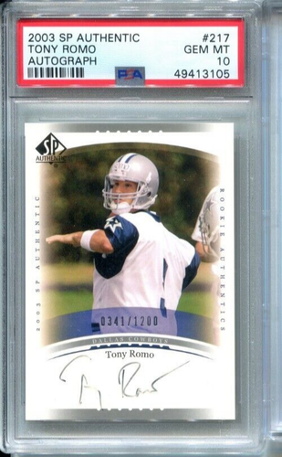 TONY ROMO 2003 SP #217 AUTO RC ROOKIE Dallas COWBOYS PSA 10 Gem Mint | eBay