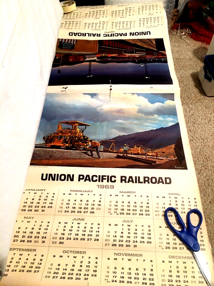 Calendar Vintage 1968-1970 Union Pacific Railroad Centennial Large 19"x ...