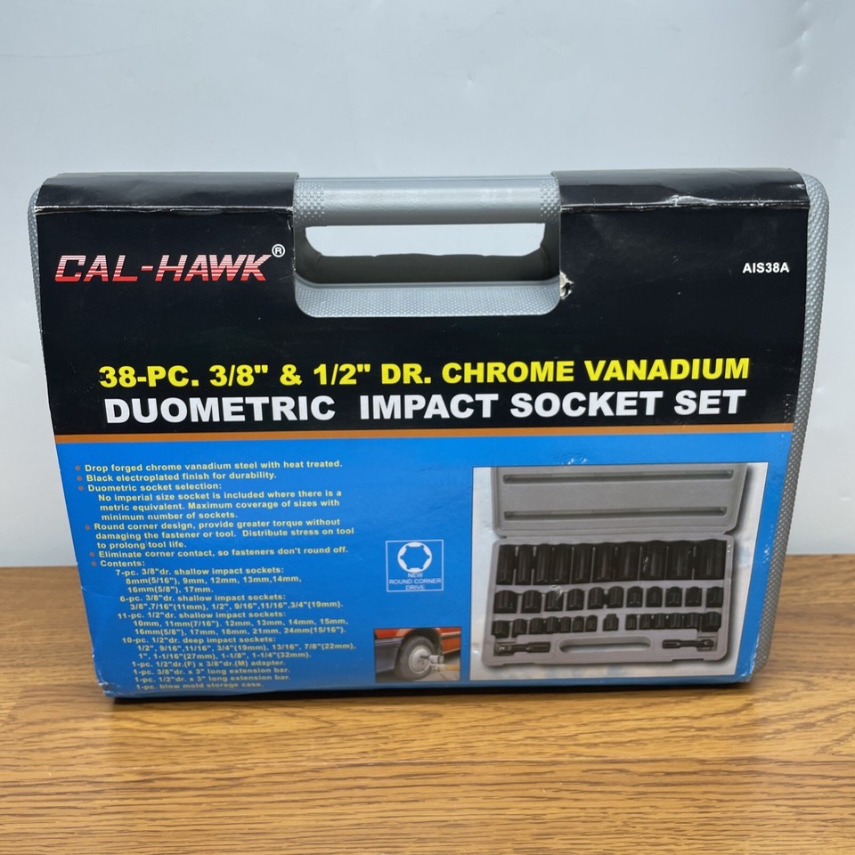 Cal-Hawk 38Pc 3/8" & 1/2" Dr SAE & Metric Deep & Shallow Impact Socket ...