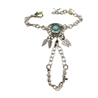 Women Silver Metal Hand Chain Bracelet Connected Ring Turquoise ...