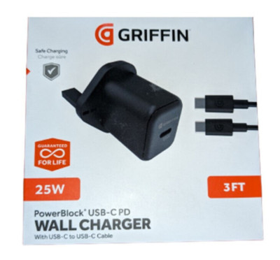 Griffin 25W USB C PD PowerBlock Wall Charger and 3ft Cable for Fast ...