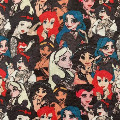 FQ DISNEY PRINCESS REBEL TATTOO ALICE ARIEL SNOW WHITE POLYCOTTON ...