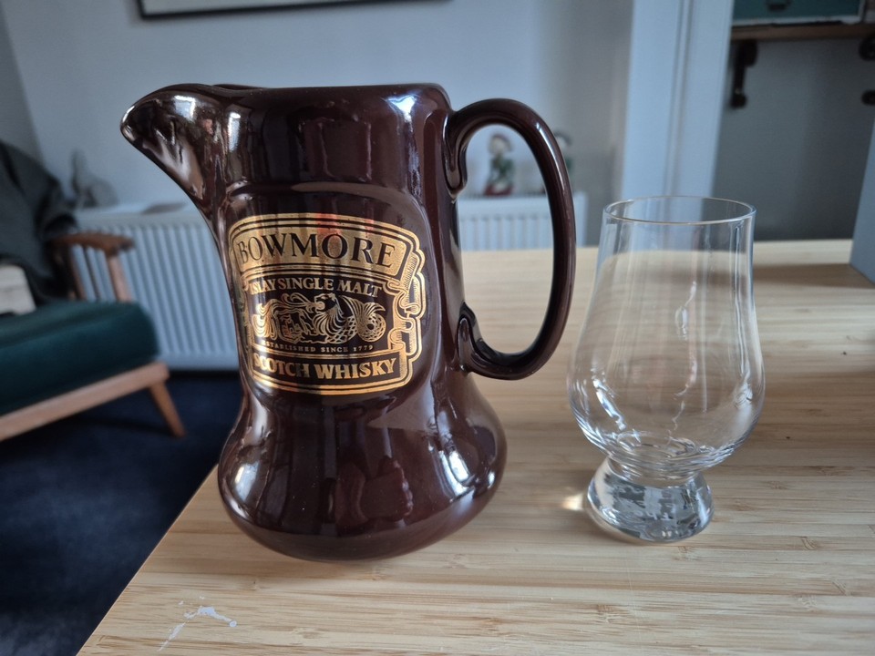 Vintage Bowmore Malt Whisky Pub Water Jug VGC With Glencairn Glass. | eBay