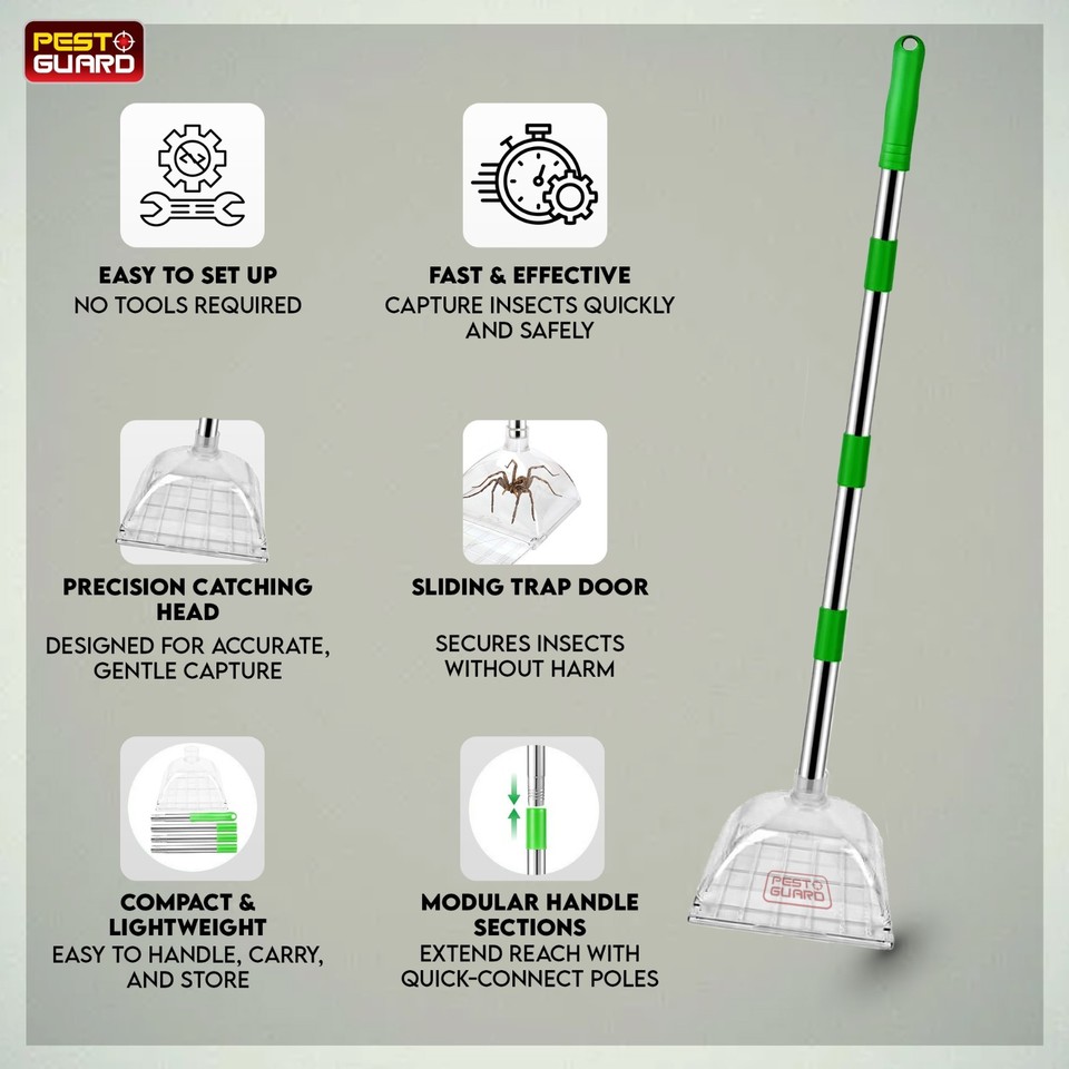 Spider Catcher Pest Trap Long Handle Arm Safe Humane No Harm Bug Spider ...