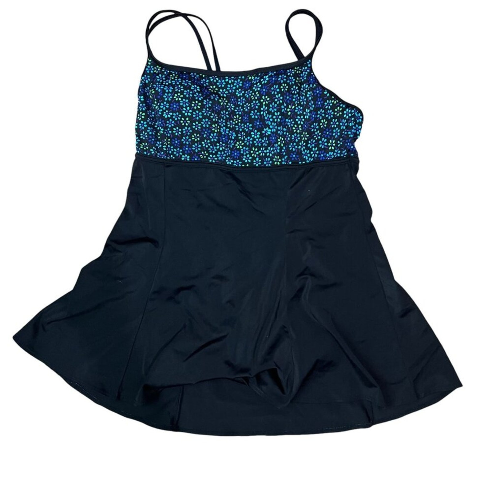 Vintage Robby Len Green Blue Floral Swim Dress One Pi… - Gem