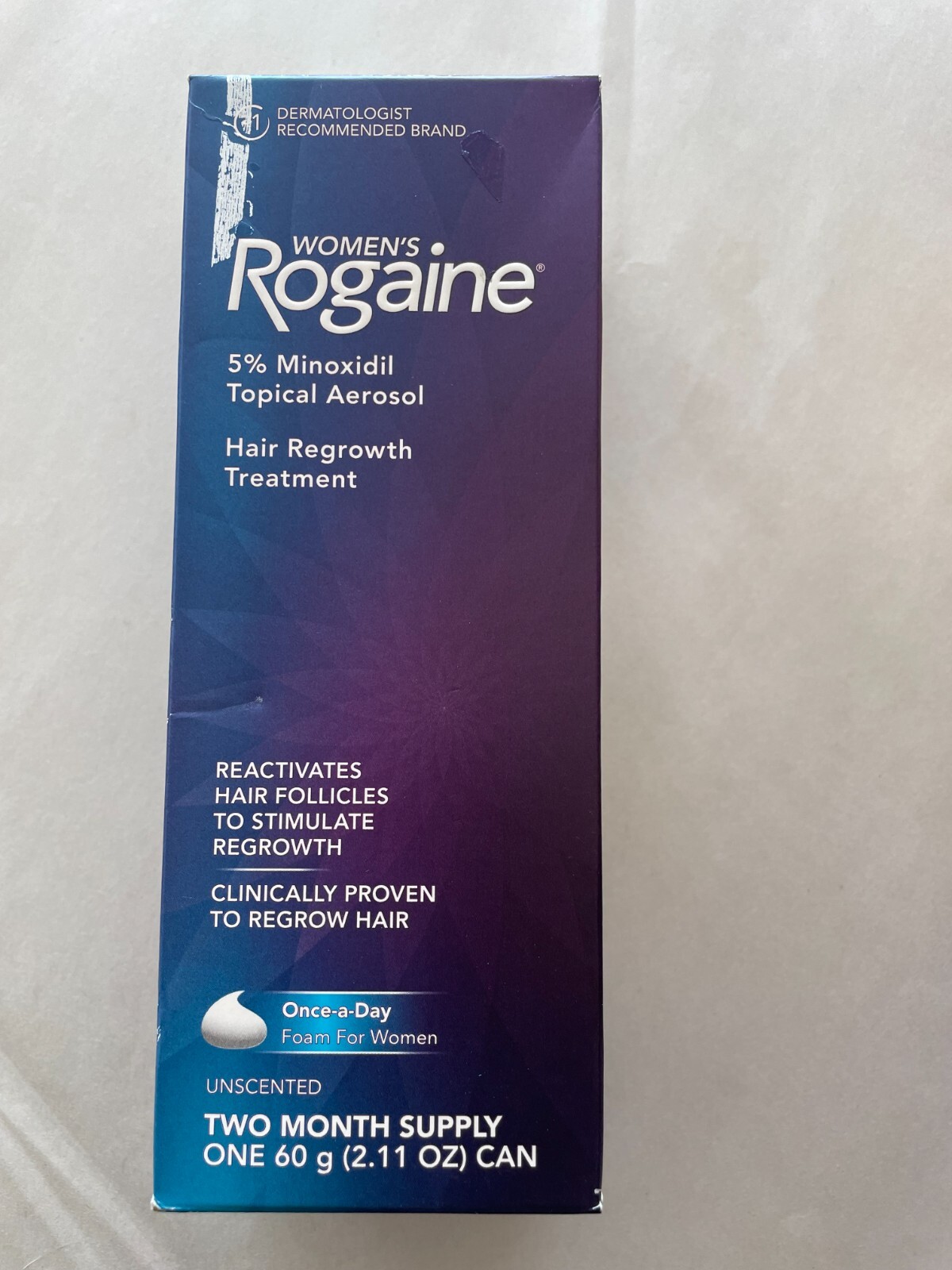 Rogaine Women’s 5% Minoxidil Foam 2 MONTH SUPPLY, 2.11 oz NEW DMGD BOX ...