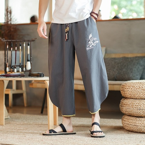 Men Hanfu T-shirt Wide Leg Trousers Chinese Tang Suit Kung Fu Uniform ...