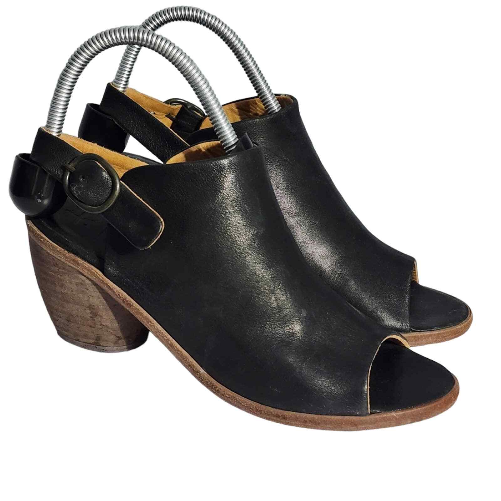 P Monjo Mule Angled Heel Open Toe Leather Sandals 39 - Gem