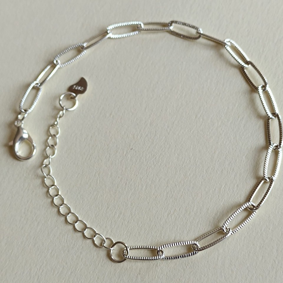 Sterling Silver 925 Link Bracelet, Paper Clip Link, Adjustable, Womens ...
