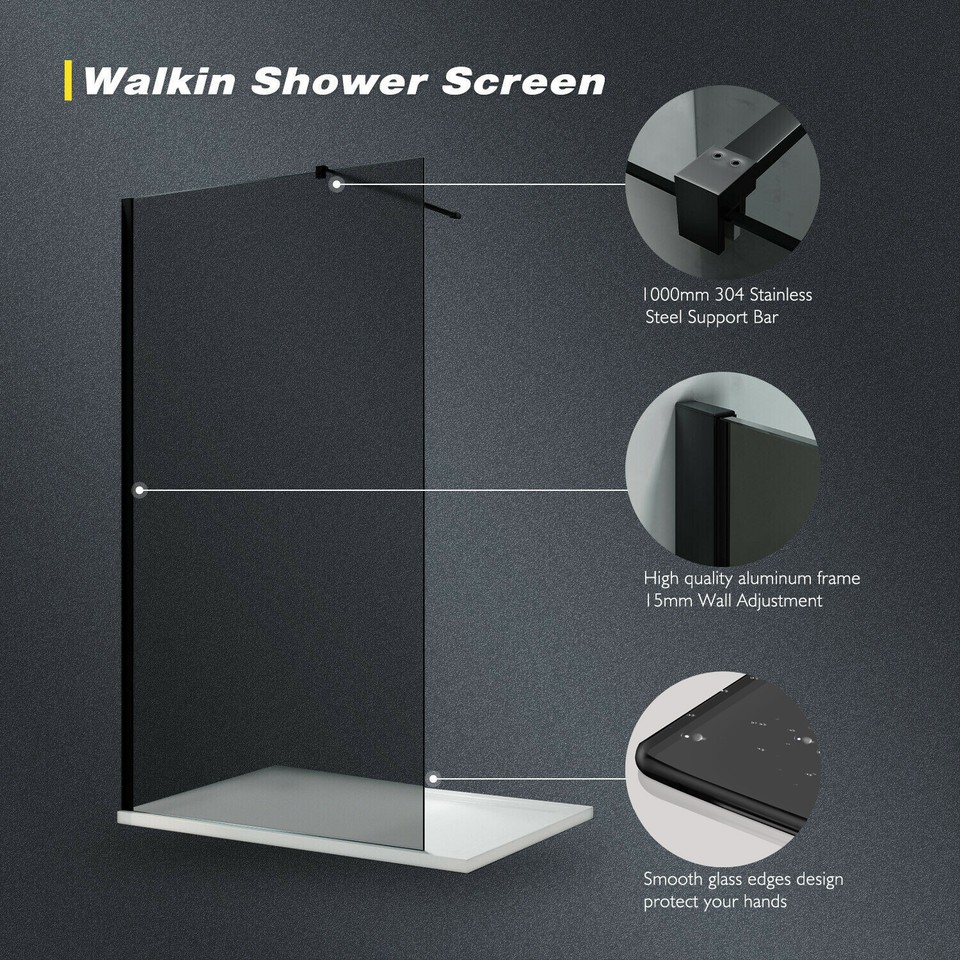 Black Wet Room Shower Screen With Flipper Walk In Glass Panel Enclosure ...