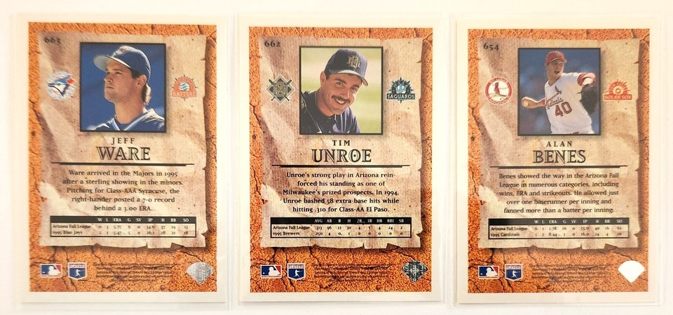 Upper Deck Arizona Fall League 3 Cards Jeff Ware Tim Unroe Alan Benes ...