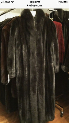 CHICAGO FUR MART"59"INCHES LENGTH RANCH MINK COAT W/FOX TUXEDO SIZE 14 ...