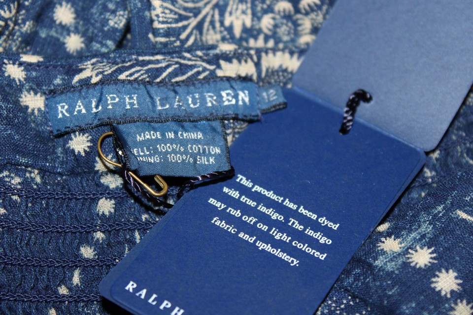 VTG NWT Ralph Lauren Blue Label Collection Smocked Dress Floral Indigo ...
