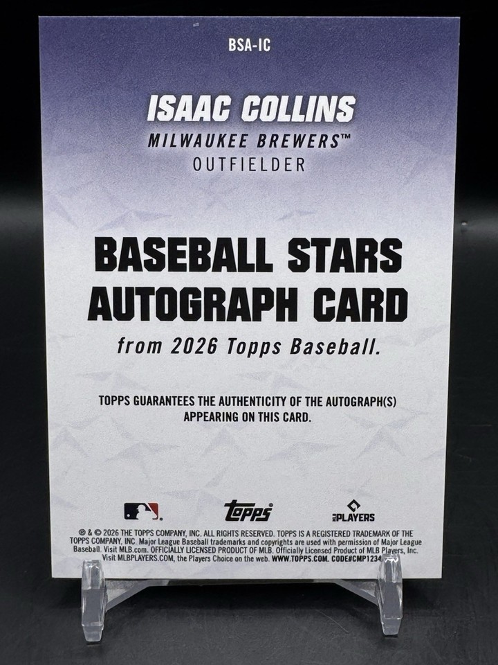 2026 Topps Series 1 Isaac Collins #BSA-IC Baseball Stars Auto BREWERS ...