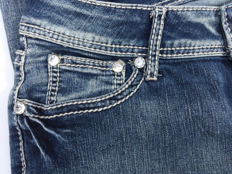 Women’s Bootcut Fleur De Lis Bling Metallic Pockets Stretch Jeans Size ...