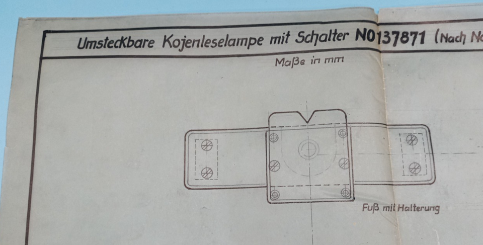 SRAR! Skizze Zeichnung Kojenleselampe Kriegsmarine U-Boot WK2 Bronze ...
