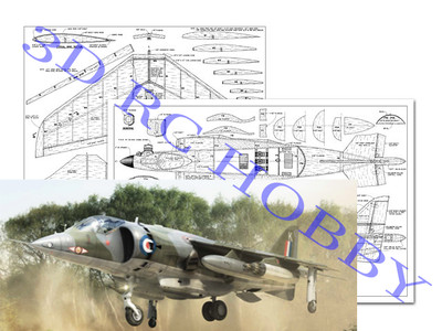Hawker Harrier Fighter Jet 72" WS RC Model Airplane Plans & Templates ...