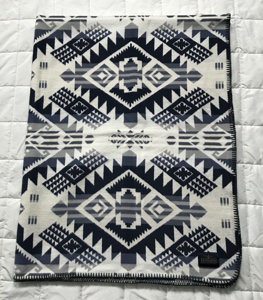 Pendleton Home Collection Cotton Blend Throw Blanket Blue White 64”x 50 ...