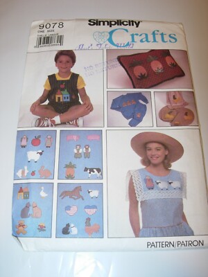 UNCUT SIMPLICITY 9078 SEWING PATTERN APPLIQUE COW HORSE PIG SHEEP CAT ...