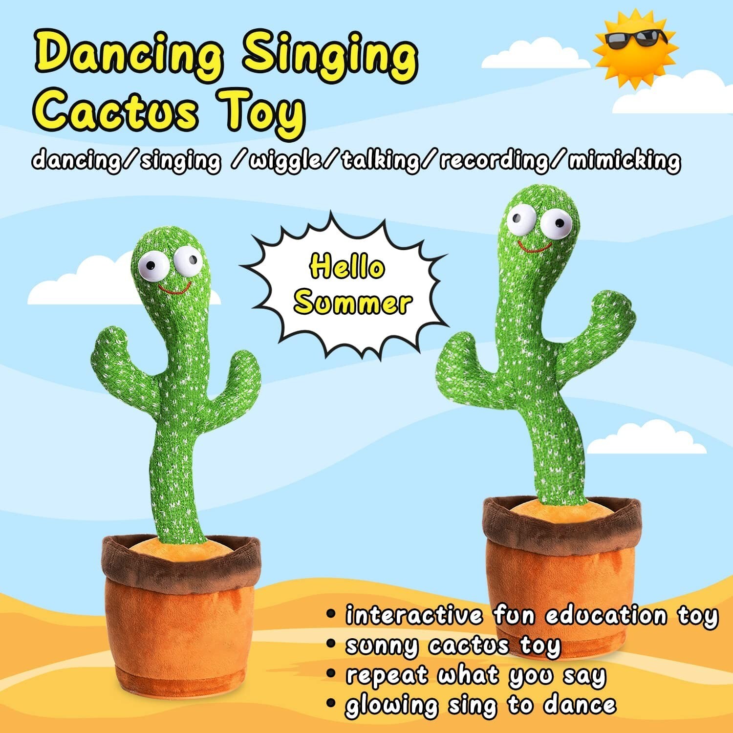 Dancing Cactus Plush Toy Doll Electronic Recording Shake With Song ...