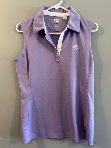 Cutter Buck CB Drytec Womens Purple Golf Polo Sleeveless Pontiac Elks ...