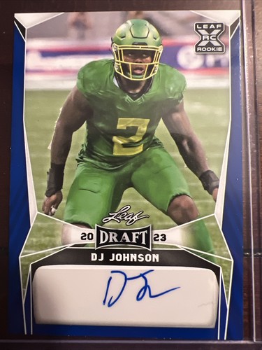 DJ JOHNSON 2023 Leaf Draft BLUE ROOKIE AUTO sp RC Oregon Ducks PANTHERS ...