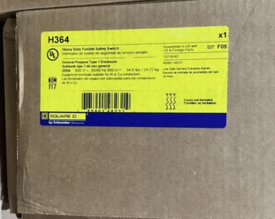 H364 SQD 3POLE 200A 600VAC HEAVY DUTY FUSIBLE SAFETY SWITCH NEW | eBay
