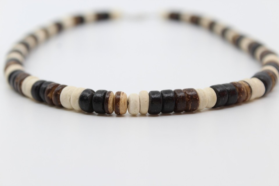 Coconut Shell Necklace (Thick) - 20", Beige, Black, & Dark Brown Shell ...