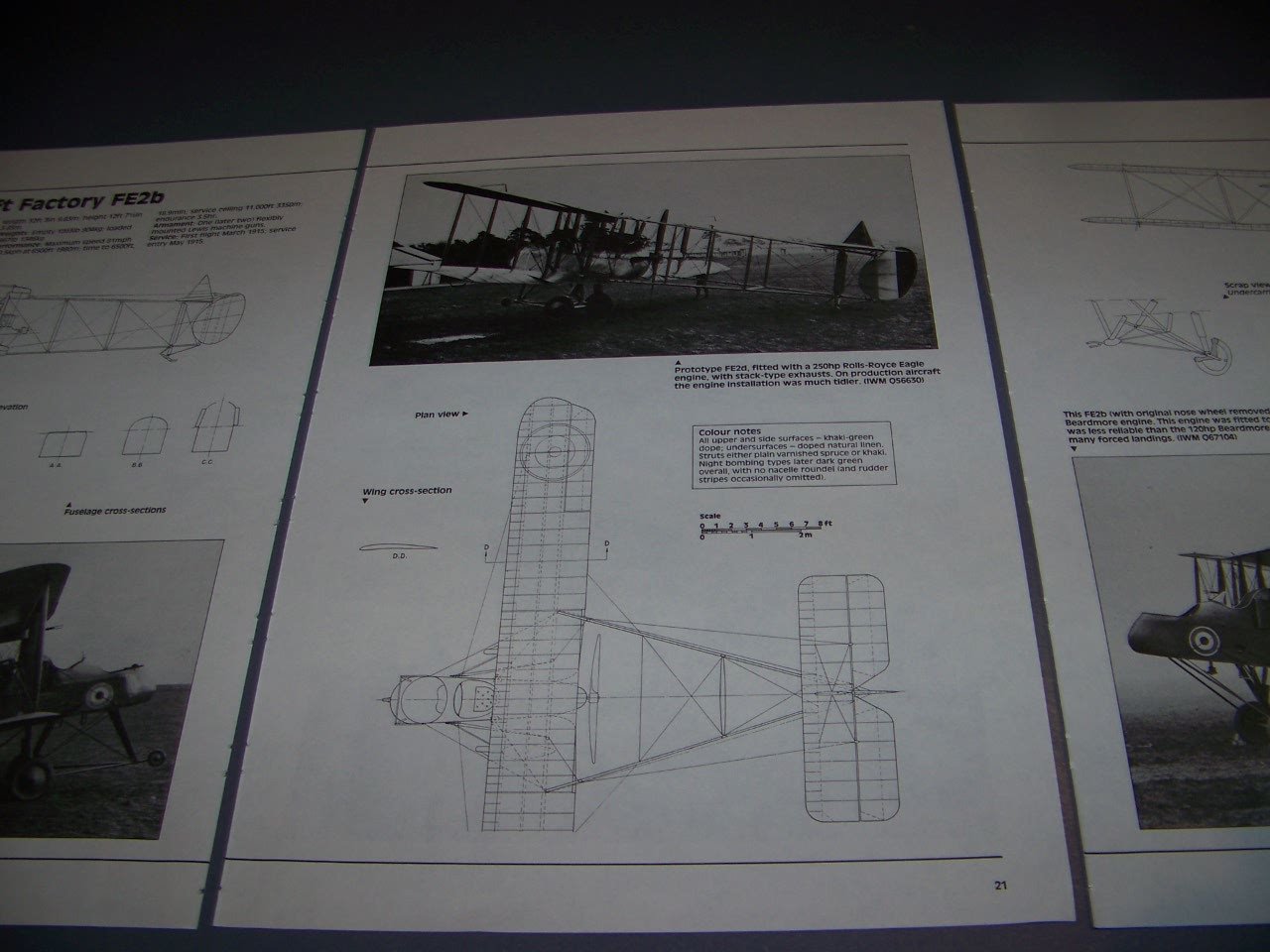 VINTAGE..RAF FE2B AIRCRAFT ...3-VIEWS/SPECS/DETAILS/STRUCTURE..RARE ...