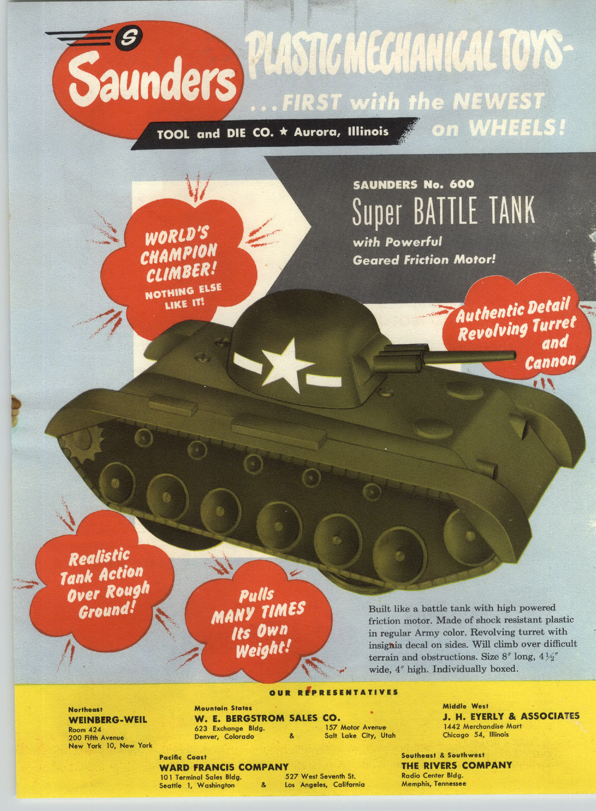 1951 PAPER AD 4 PG Saunders Toy Super Motor Bus Fire Chief Car Tank ...