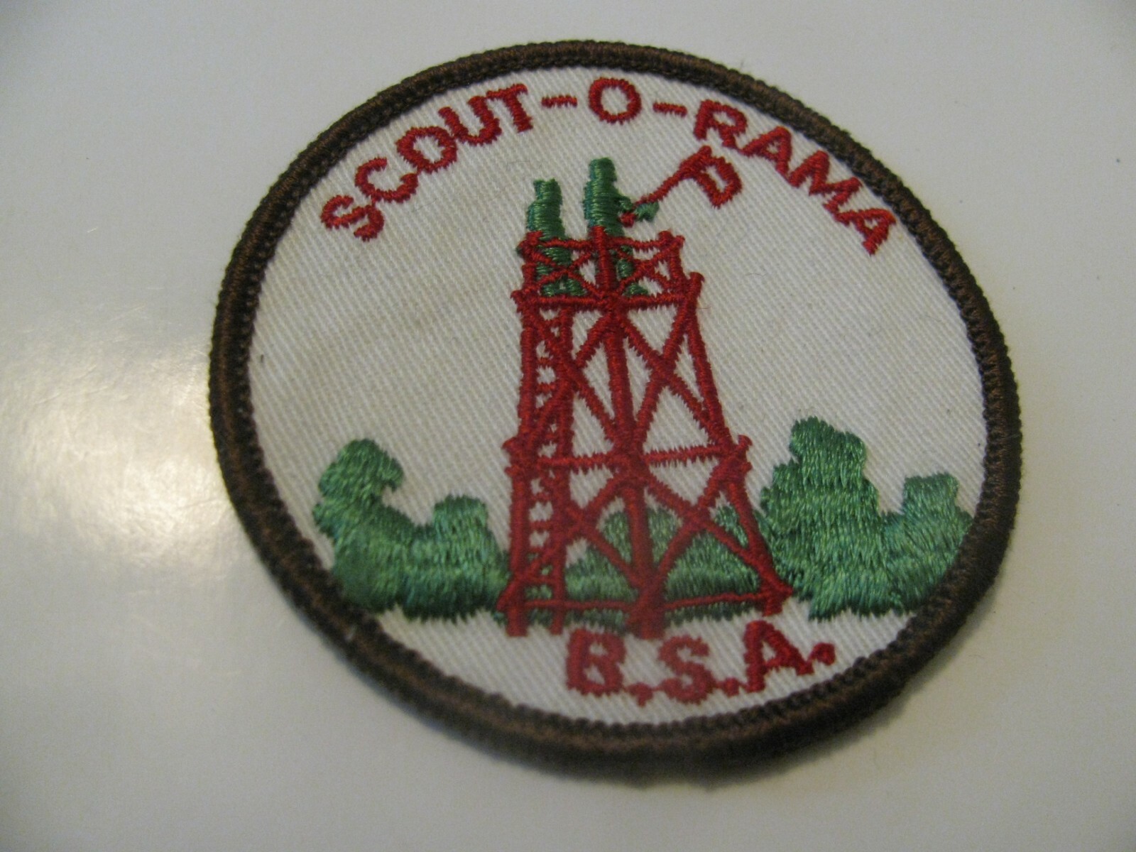Vtg SCOUT O RAMA BSA SIGNAL TOWER Embroidered Patch 3" NOS NEW STK FREE ...