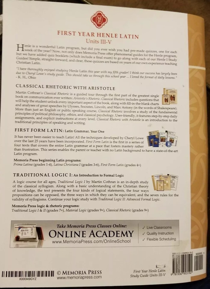 HENLE LATIN First Year UNITS III - V Study Guide Cheryl Lowe **BRAND ...
