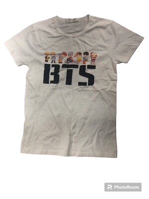 BTS Run Chibi Styled Vintage White Tee Shirt Teen’s Side Medium By ...