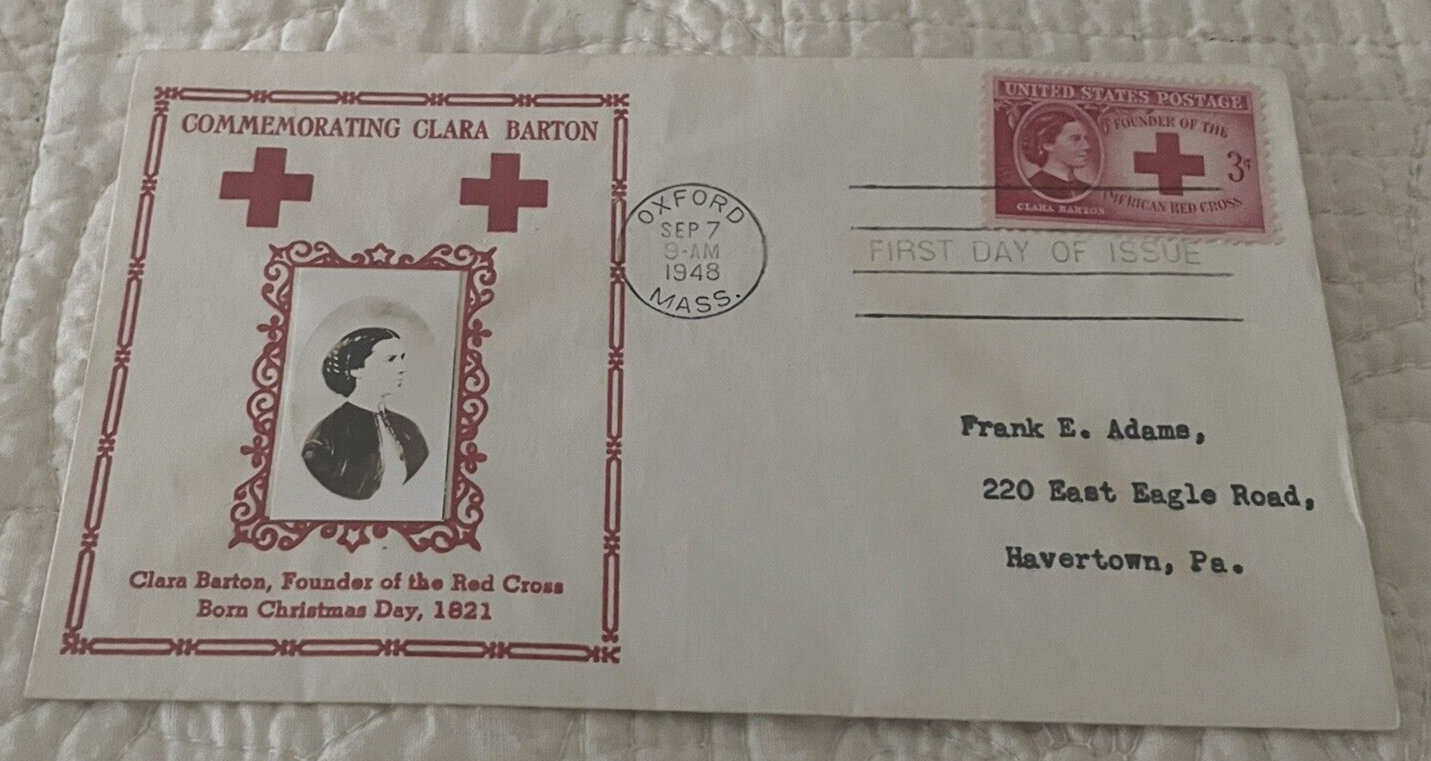 THREE CLARA BARTON COMMEMORTIVE STAMPS AND ENVELOPES, FIRST DAY OF ...