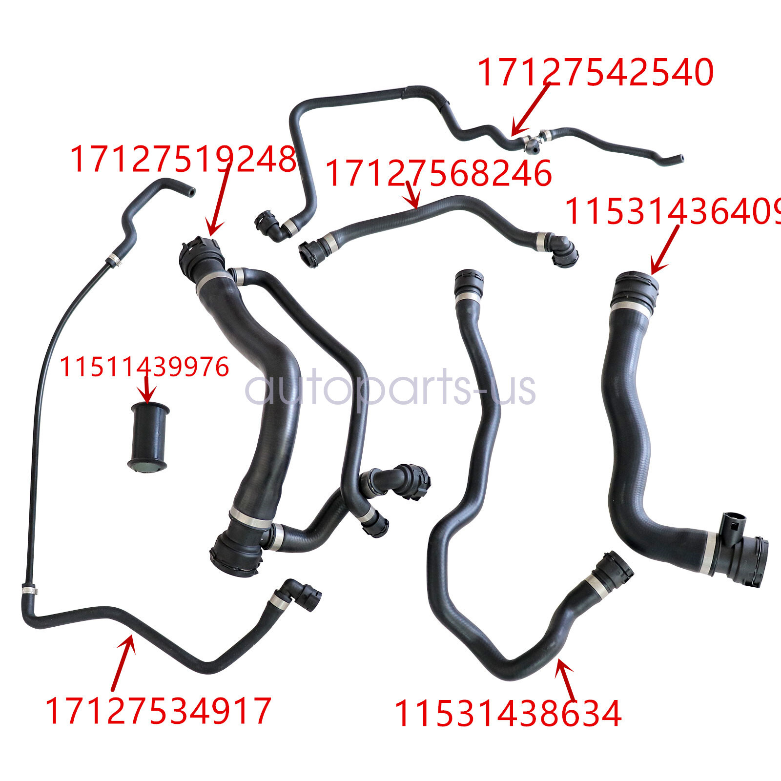 Radiator Coolant Water Hose Pipe Kit (7 Hoses) Fit BMW 550i 650i 2006 ...