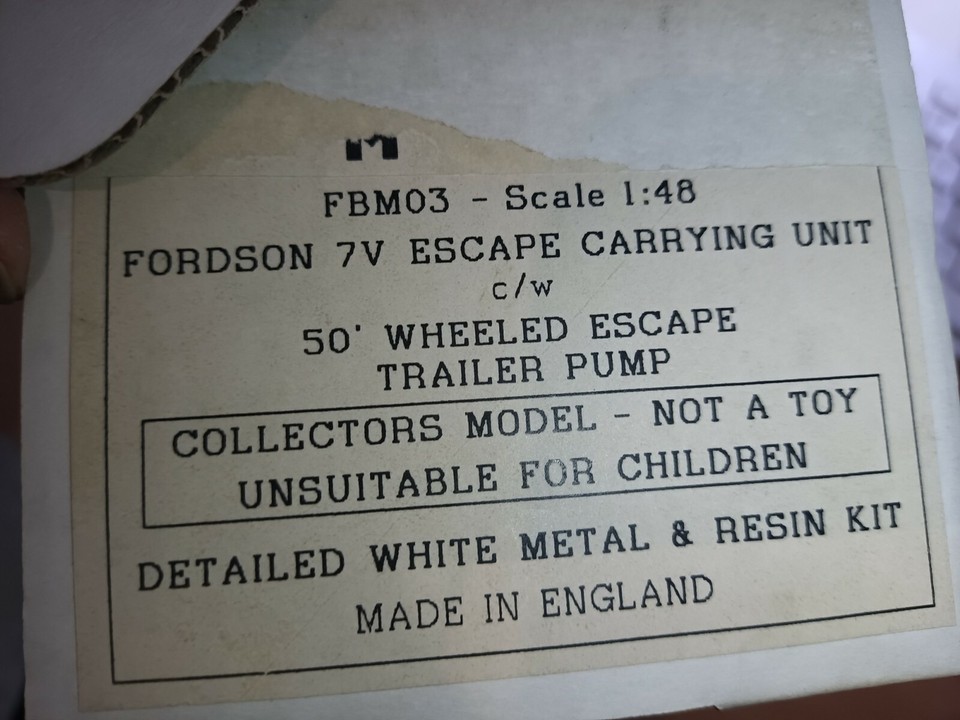 Fire Brigade Models 1/48 Scale FBM03 - Fordson 7V Escape Carrying Unit ...