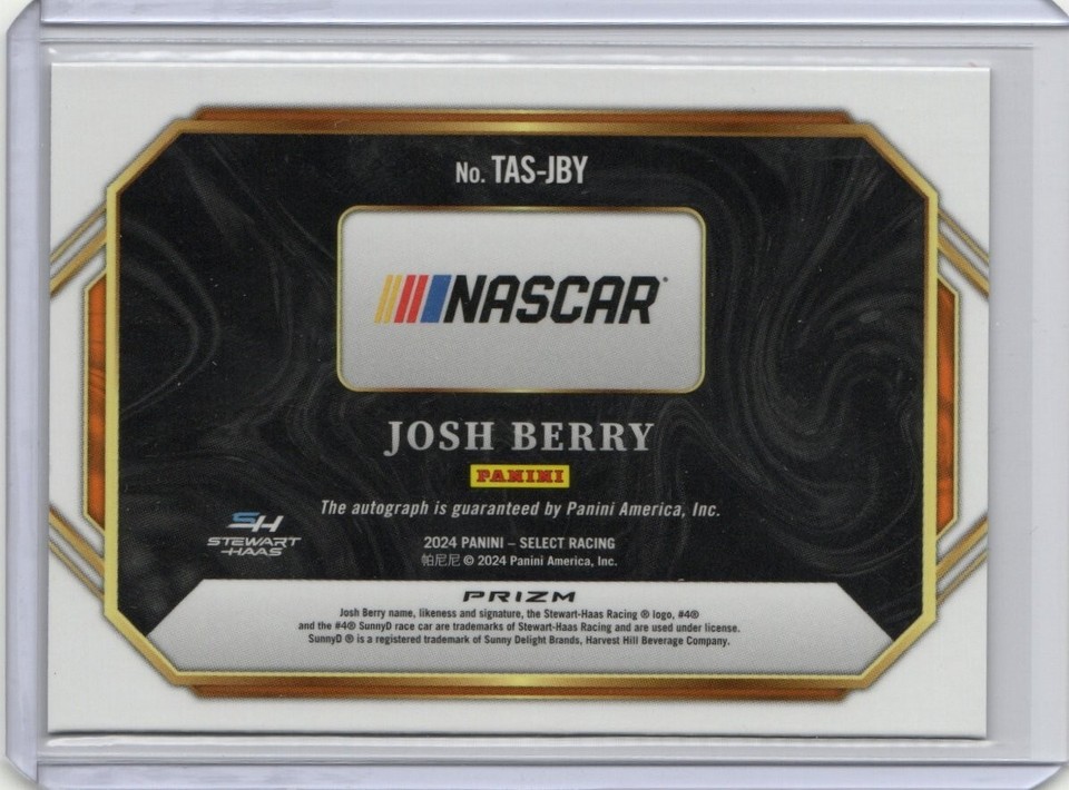2024 Panini Select Racing Nascar Josh Berry Trackside Action Signatures ...