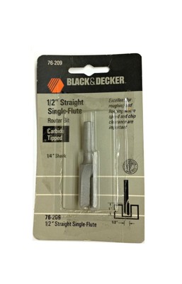 Black & Decker 1/2” Straight Single Flute Router Bit Carbide Tip 76-209 ...