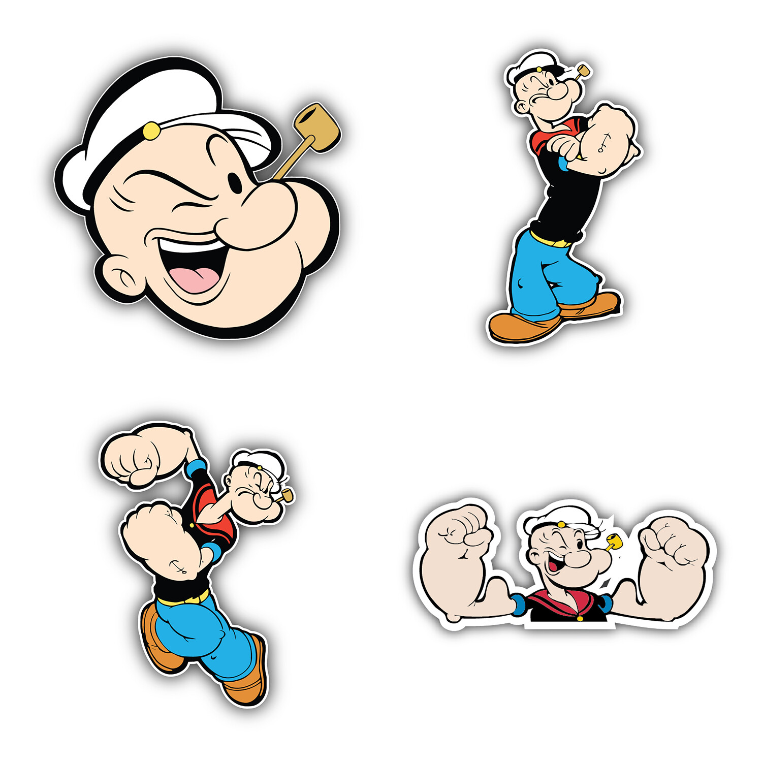 Popeye Cartoon Set Of 4 Vinyl Sticker Decal - 5'' longer side ID:2 | eBay