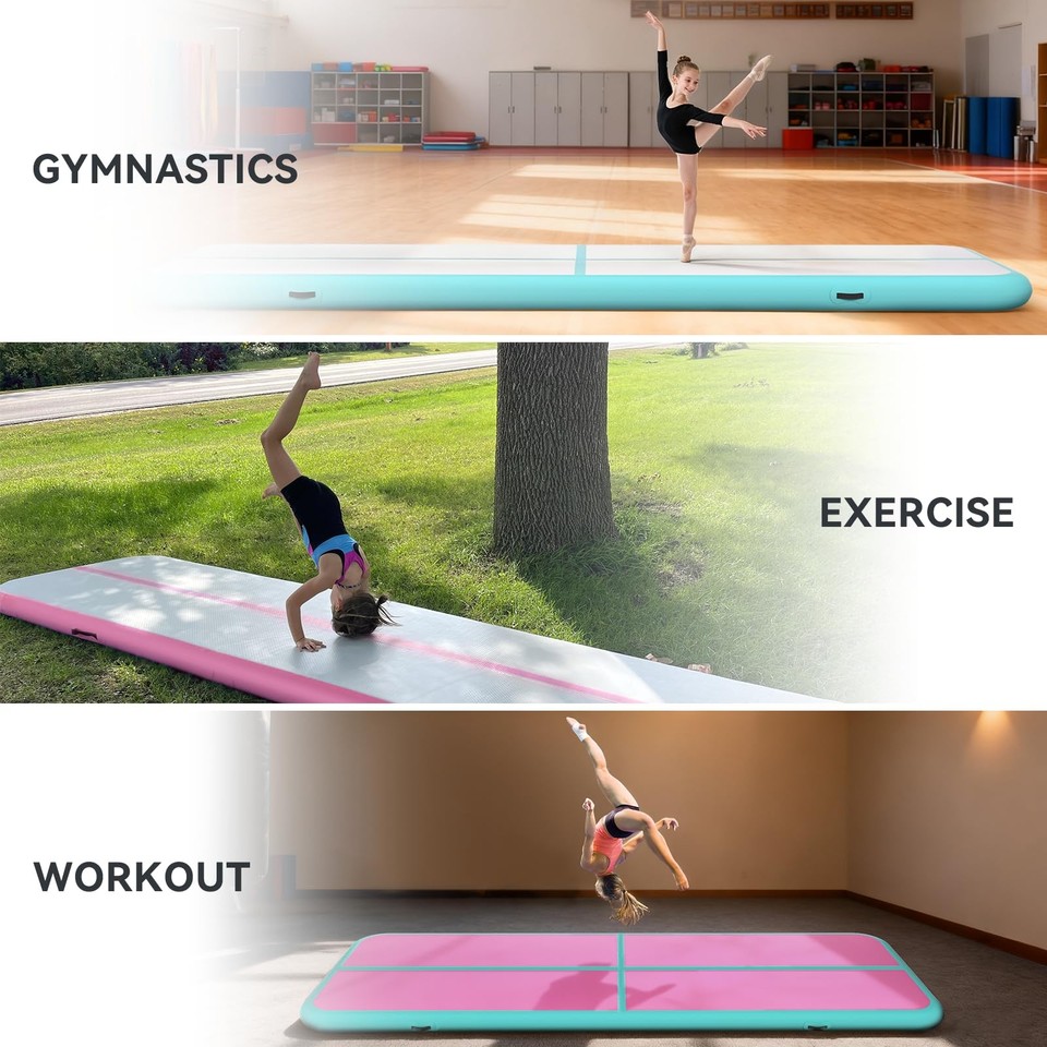 KIKILIVE 13ft Green Inflatable Air Gymnastics Tumbling Mat Air Tumble ...