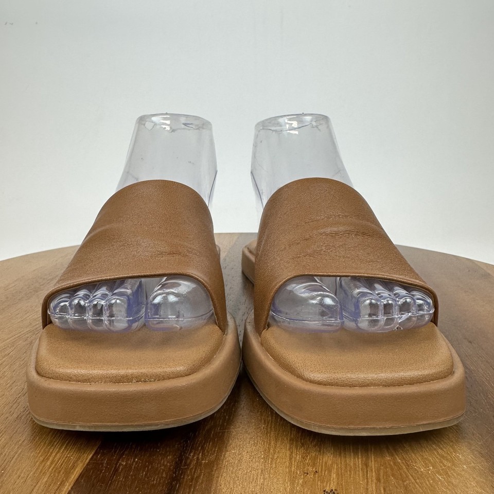 Womens Steve Madden Holmes Brown Leather Platform Slides Sandals Size 6 ...