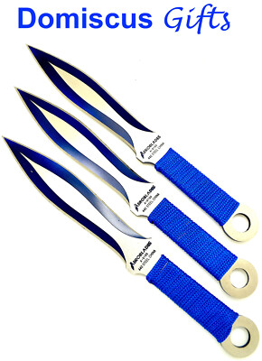 9" NEW! 3 Pc AEROBLADES Blue Cord-Wrapped THROWING KNIVES Throw Knife ...