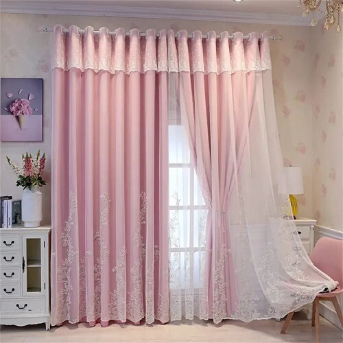 Luxury Double Layer Embroidery Blackout Curtain European Delicate Sheer ...