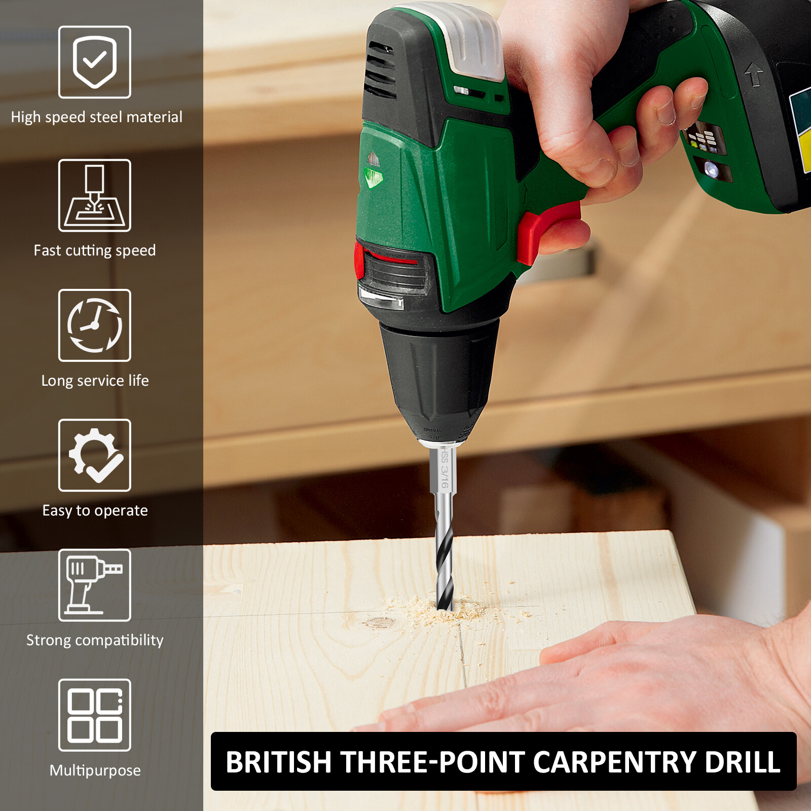 6Pcs Brad Point Drill Bit Set HSS Wood Drill Bit 1/4" Hex Shank Sharp ...