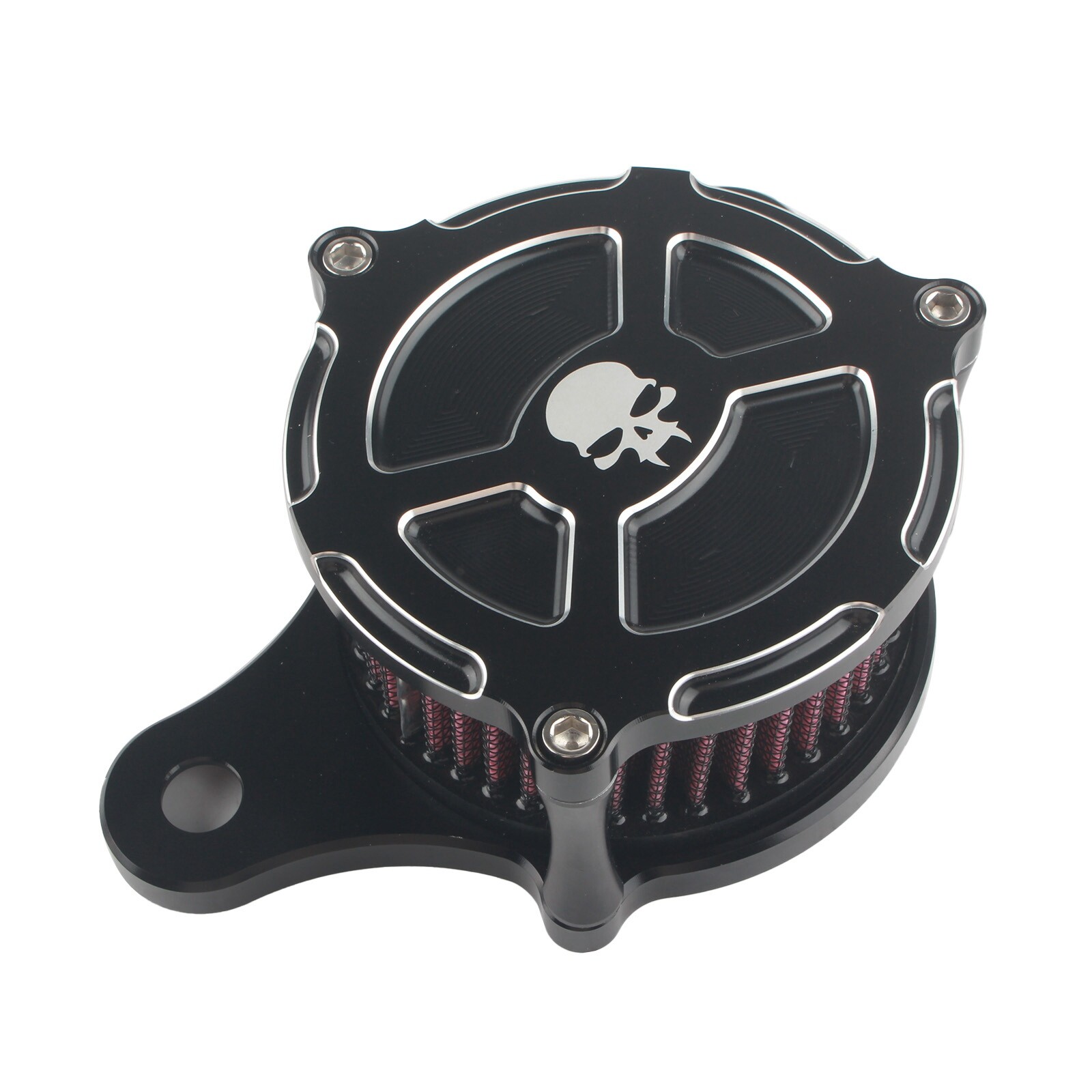 Black Skull Air Cleaner Red Intake Filter Kit For Harley Dyna Softail ...