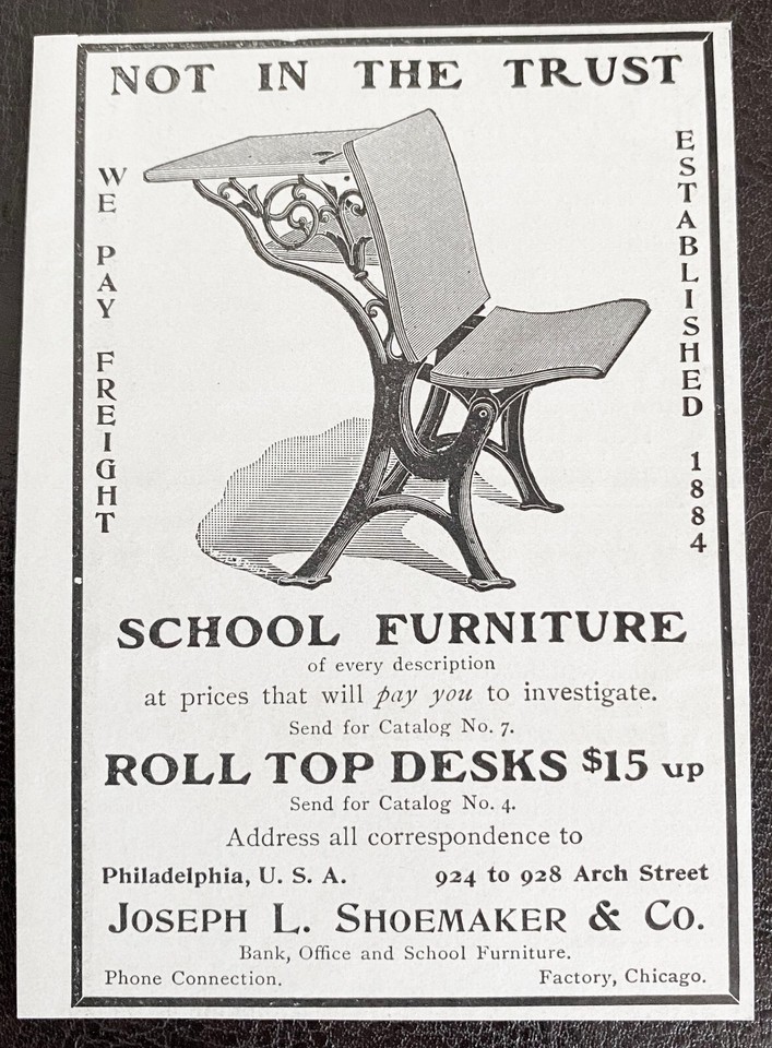 1901 Antique Roll Top Desks School Furniture~Joseph L.Shoemaker&Co. Vtg ...