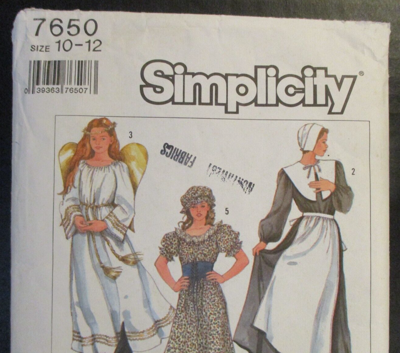 Simplicity Pattern 7650 Girl's Costumes Witch Angel Pilgrim Pioneer ...